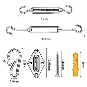Shade Sail Hardware Kit, Sun Shade Hardware Kit with 304 Stainless Steel Wire Rope for Square/Rectangle/Triangle Sun Shade Sails, Anti-Rust Stainless Steel Accessories for Outdoor (6 inch, 50 pcs)
