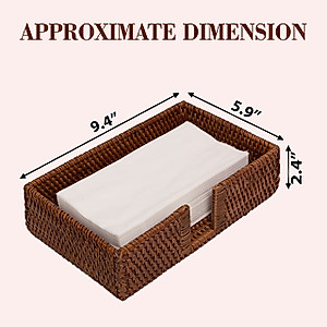 Rattan Guest Towel Holder For Bathroom Towel Caddy Rectangular Napkin Tray Wicker Toilet Tank Basket Dark Brown 9.4 x 5.9 x 2.4 inches Tissue Paper Hand Towels Storage Luncheon Kitchen Countertop