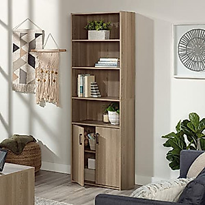 Sauder Beginnings Bookcase with Doors, L: 24.65" x W: 11.65" x H: 71.14", Summer Oak Finish