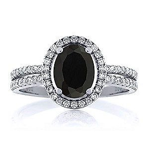 Gem Stone King 925 Sterling Silver 8X6MM Oval Gemstone Birthstone Split Shank Double Halo Engagement Ring | Wedding Band Anniversary Promise Ring For Women