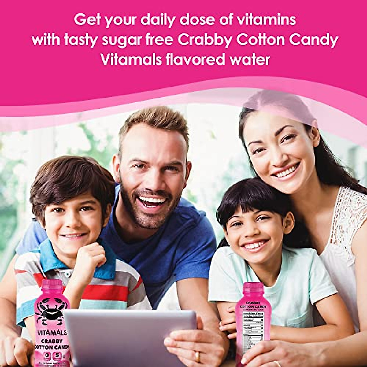Vitamals Vitamin Enhanced Flavored Water. Crabby Cotton Candy. Sugar Free, Low Calorie & No Artificial Flavors. 12 fl oz (Pack of 6)