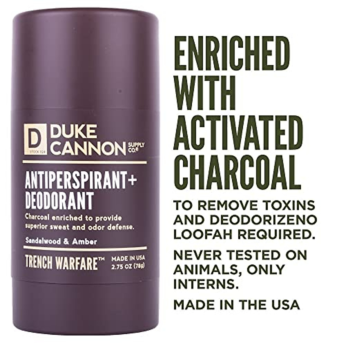 Duke Cannon Supply Co. Trench Warfare Antiperspirant & Deodorant for Men Sandalwood&Amber Multi-Pack - Enriched with Activated Charcoal, Maximum Strength for Sweat & Odor Protection, 2.75 oz (3 Pack)