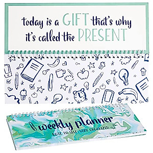 Undated Weekly Planner, Goals, Shopping, To Do List, Horizontal Desk Calendar (Spiral Bound, 12 x 4 in)