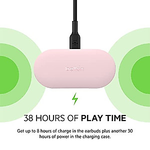 Belkin Wireless Earbuds, SoundForm Play True Wireless Earphones with USB-C Quick Charge, IPX5 Sweat and Water Resistant, 38 Hour Play Time, Compatible with iPhone, Galaxy, Pixel and More - Pink