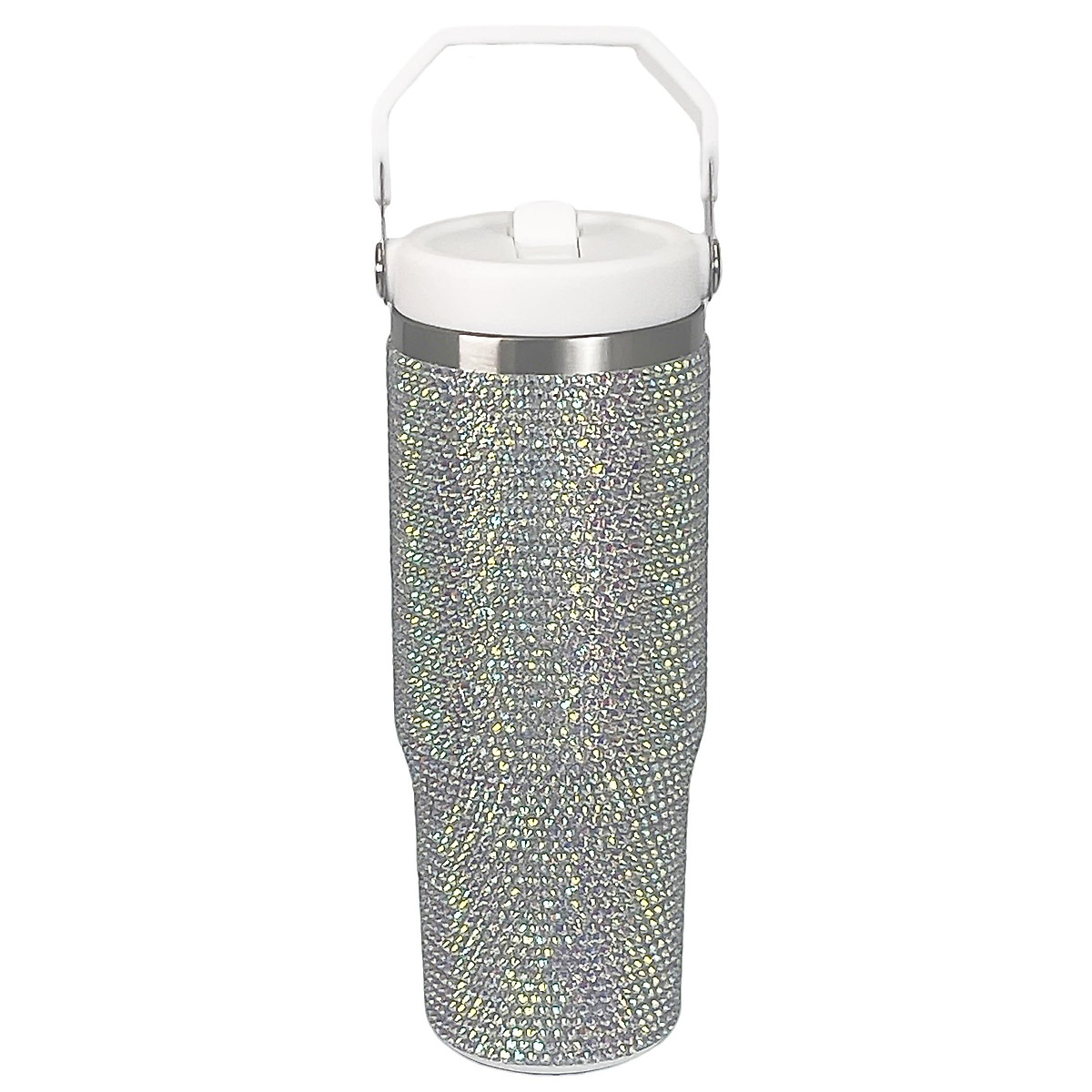 Cupcupmore Bling Mermaid Rhinestone Stainless Steel Tumbler 30oz Vacuum Insulated Water Bottle with Flip Straw & Lid &Handle, Leakproof Thermos Keeps Cold 12 Hours for Home, Office, Car, Gym, Travel