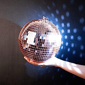 Mirror Ball for Disco DJ Club Party Wedding Home Decor, Muscab 8 Inch Disco Ball with Hanging Ring, Rose Gold