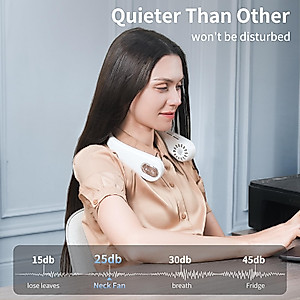 HUIDANGJIA Portable Neck Fan, Bladeless Personal Fan, Rechargeable 4000mAh Battery, No Hair Snagging, 3 Speeds Faster Cooling, Ultra Quiet, Gifts for Men Women, Home, Office, Travel Essentials, White