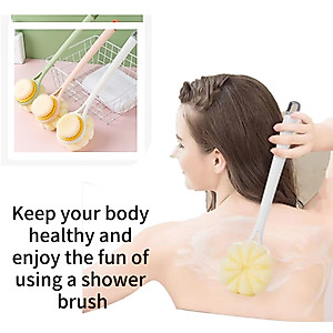 Back Scrubber for Shower, Body Scrubber with Soft Bristles and Loofah, Long Handle Bath Brush Skin Exfoliator Wet or Dry Body Brush, Shower Back Brush for Men Women, Anti Slip Handle, Dual-Sided