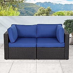 Kinsunny Wicker Loveseats Patio Sectional Corner Sofa Rattan Outdoor Thick Sofa Set