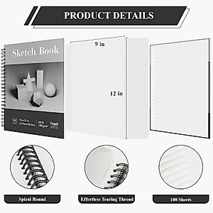 Yagol Sketchbook 9x12 Inch 100 Sheets 68LB/100GSM, Sketch Pad with Spiral-Bound Art Paper for Drawing and Painting for Pencils, Charcoal, Dry Media