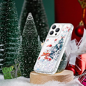 Caka Case Compatible for iPhone 14 Pro Max Glitter Case Christmas Girly Women Bling Sparkle Flowing Floating Snowflake Quicksand Phone Case for iPhone 14 Pro Max 6.7 inches (Snowman)