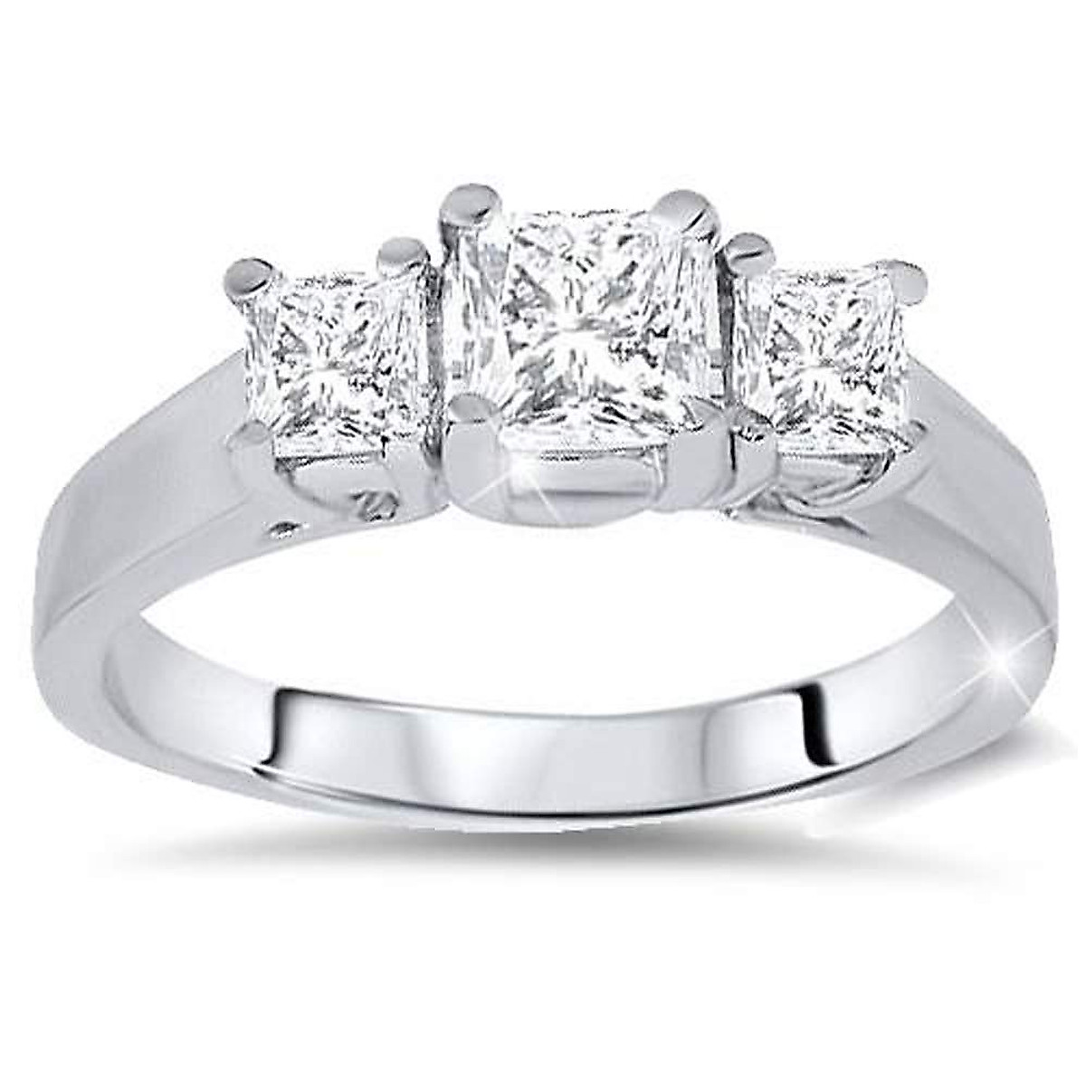 P3 POMPEII3 1ct Three Stone Princess Cut Diamond Engagement Ring 14K White Gold - Size 5.5