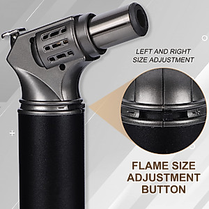 Butane Torch Lighter with Adjustable Flame, One Handed Blow Torch with Safety Lock, Refillable Cooking Torch for Creme Brulee, Grilling, Desserts, BBQ, Baking (Butane Gas Not Included), Black