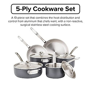 Viking Culinary 5-Ply Hard Stainless Cookware Set, 10 Piece, Hard Anodized Exterior, Dishwasher, Oven Safe, Works on All Cooktops including Induction