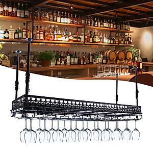 DYRABREST Industrial Retro Wine Glass Rack Under Cabinet Hung 48 Goblet Vintage Metal Bar Wine Glass Hanging Rack for Home Kitchen Bar (48 Goblet Black)