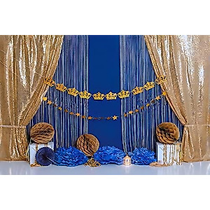 Yeele 12x8ft Blue Backdrop Wedding Birthday Party Decorations Gold Curtain Crown Flowers Photograph Background Anniversary Ceremony Decor Photo Banner Vinyl Backdrop Photo Booth Props