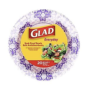 Glad Paper Bowls With Purple Victorian Design, 20Count | Disposable Paper Bowls for Parties & Picnics In Victorian Print | Microwave Safe Disposable Purple & White Bowls
