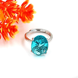 Uloveido Big Stone Cocktail Rings for Women Fashion Created Light Blue Topaz Crystal Adjustable Rings for Bestie Platinum Plated Jewelry Gift Y2166