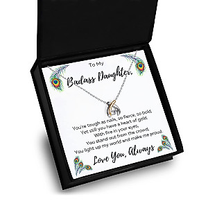 To My Badass Daughter Necklace From Mom, Birthday Gifts for Teen Girls, Father Daughter Necklace, Jewelry for Daughter, Daughter Birthday Pendant, Graduation Wishbone Necklace