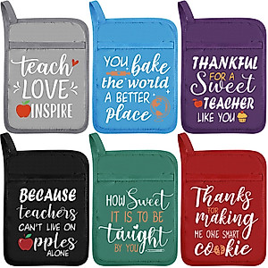 6 Pieces Teacher Appreciation Gifts for Woman Funny Pot Holders Heat Resistant Teacher Oven Mitt with Hand Pocket and Hanging Loop Cookies Oven Pads for Teachers