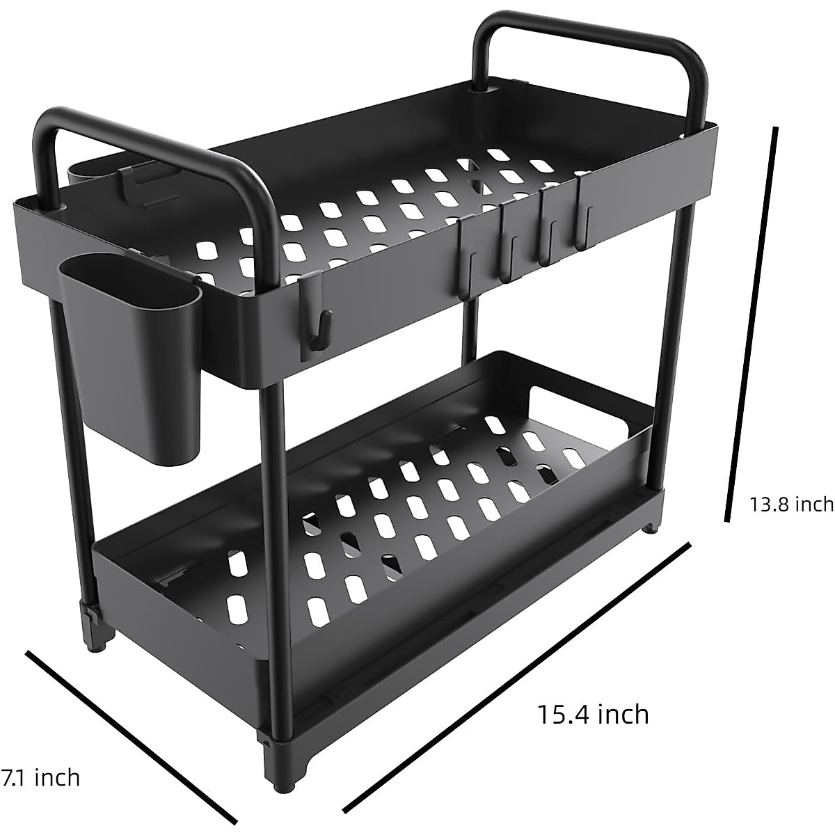 2 Pack Under Sink Organizer, Warmodern 2 Tier Bathroom Organizer Under Sink, Kitchen Cabinet Organizers and Storage Baskets with 16Hooks and 4 Hanging Cups, Multifunction Bathroom Under Sink Organizer