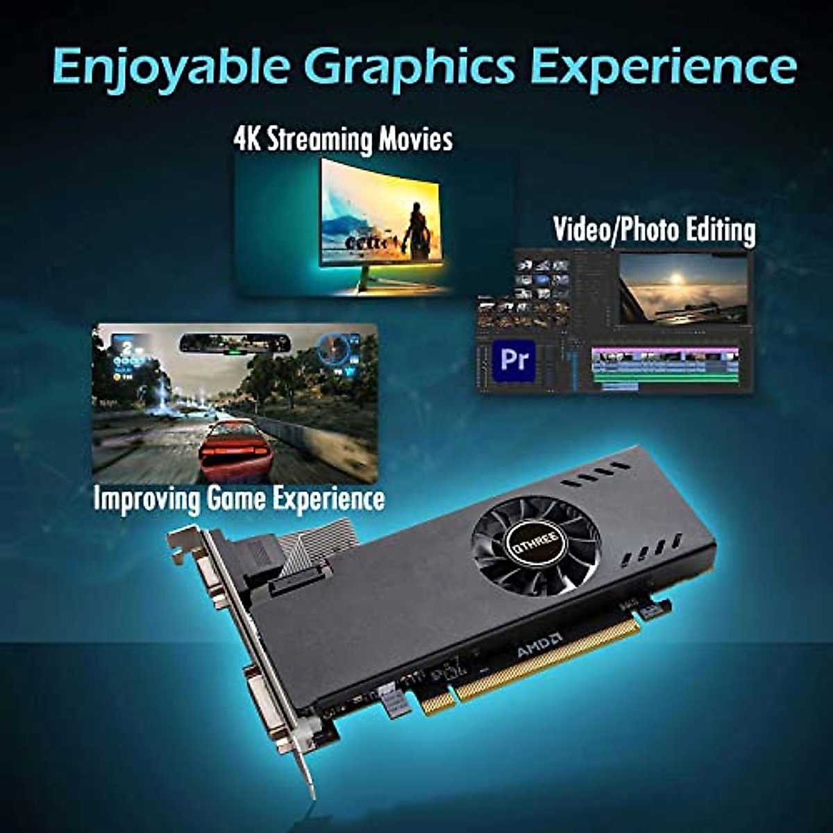 QTHREE Radeon RX 550 Low Profile Graphics Card,4GB,GDDR5,128-Bit,VGA,DVI,HDMI,Desktop Small Form Factor Video Card for PC Gaming,Computer GPU,PCI Express X8 3.0,HDPC,Support 4K,DirectX 12