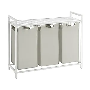 VASAGLE Laundry Hamper, Laundry Basket, Laundry Sorter with 3 Pull-Out and Removable Bags, Shelf, Metal Frame, 3 x 10 Gallons (38L), 36.4 x 13 x 28.4 Inches, White UBLH301W01