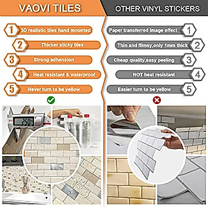 VAOVI Peel and Stick Tile Backsplash Kitchen,Stick on Backsplash Self Adhesive Wall Tiles Bathroom Shower Tiles Waterproof(10Tiles,Beige)