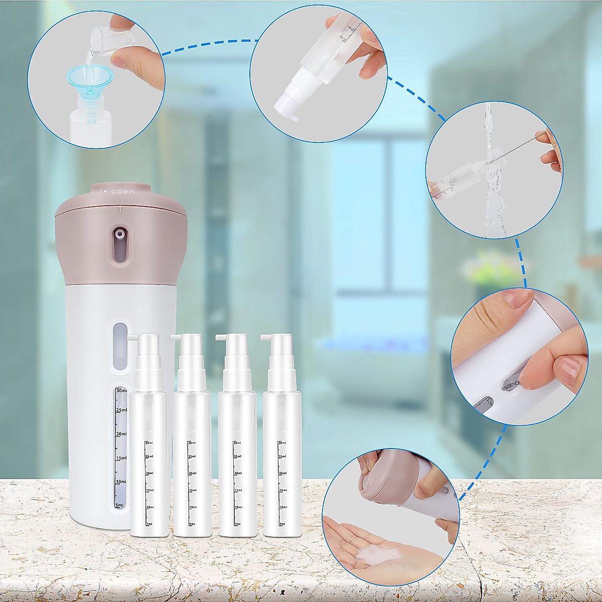 QIUYMEI 19 Pack Travel Bottles Set, Leak Proof Travel Accessories, Refillable Travel Size Toiletries Containers for Shampoo,Sanitizer,Lotions, Skin Care, Makeup Products with TSA Quart Bag