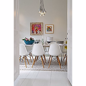 2xhome Modern Plastic Side Dining Chairs No Arms with Back Natural Wood Wooden Legs, Set of 4, White, Set of 4