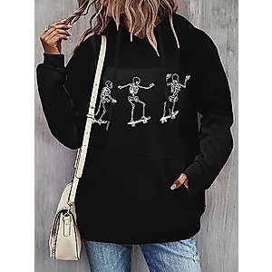 LilyCoco Women's Graphic Hooded Sweatshirt Crewneck Oversized Pullover Hoodies Skeleton Black X-Large