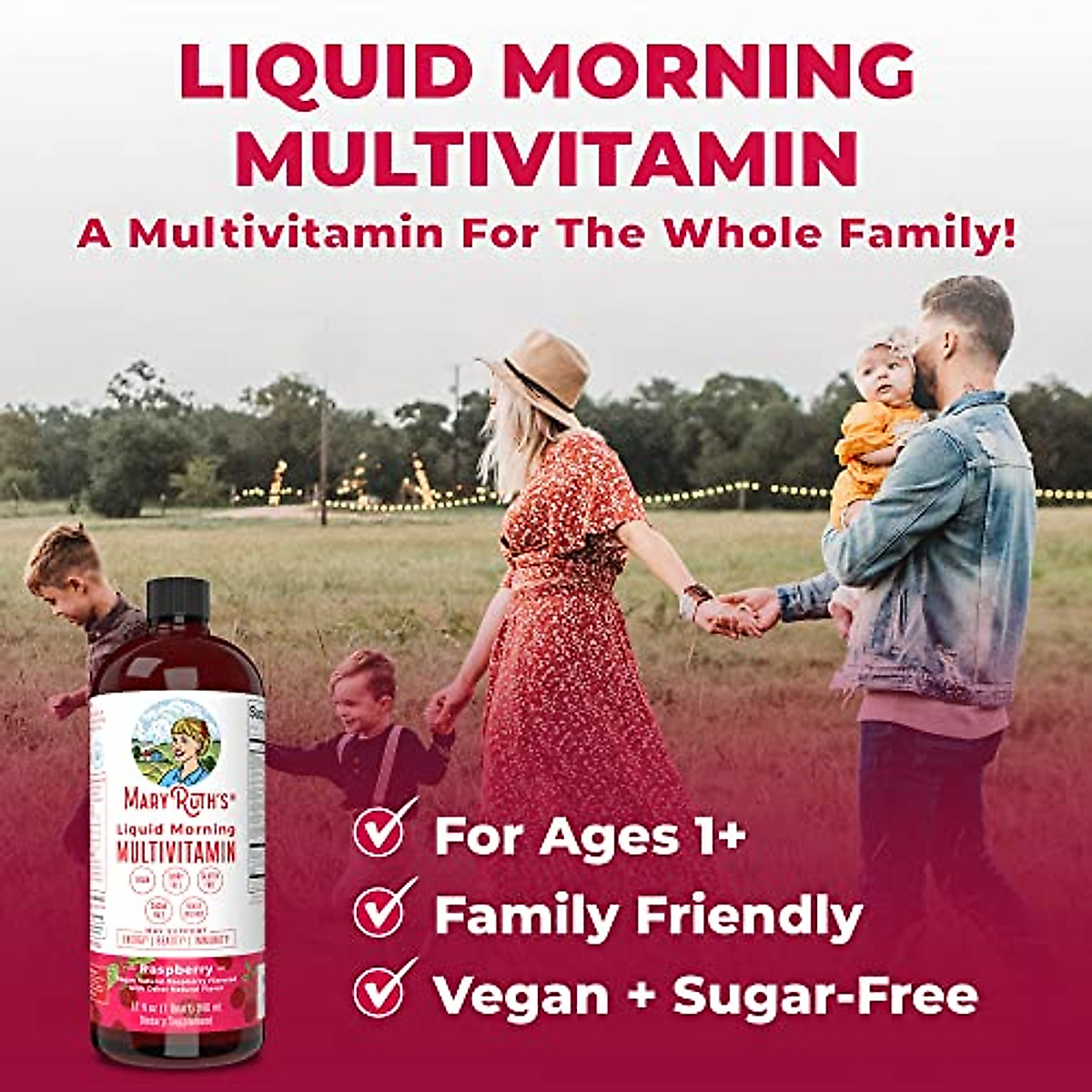 Multivitamin Multimineral for Women & Men by MaryRuth's | No Added Sugar | Vegan Liquid Vitamins for Adults & Kids | Immune Support, Bone Health, Energy Drink | Raspberry Flavor | 32 Fl Oz