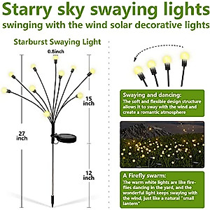 Solar Garden Lights - Newly Upgraded 10LED Starburst Swaying Lights, Swaying With The Wind, Solar Swaying Light,IP65 Waterproof Solar Outdoor Light, Yard Patio Pathway Decoration. (White Warm, 4 Pack)