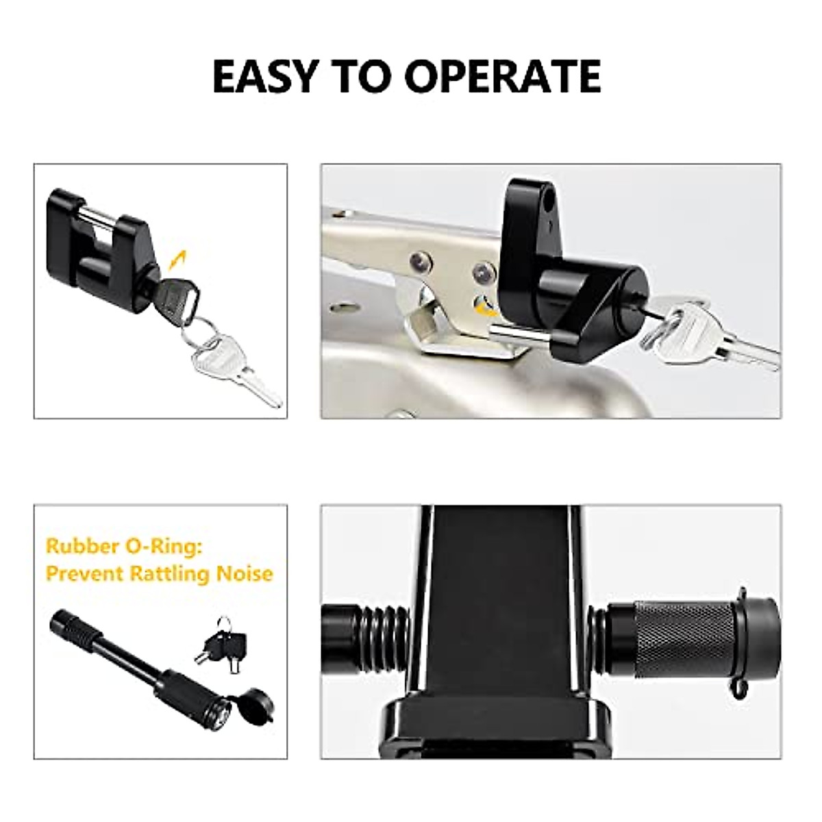 Cenipar Trailer Hitch Lock Receiver Long Hitch Pin 5/8 Inch Diameter 4 Inch Long for Truck Car and Boat Fits Class III, IV, V Hitches Towing Locks, 1/4” Dia Trailer Coupler Lock with 3/4” Inch Span