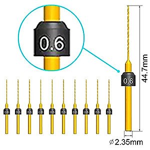 ARROWMAX Mini Twist Drill Bits Set, Size Marked, Titanium Coated High Speed Steel Micro Drill Bits, 3/32-Inch Shank, Hole Drilling Tool for DIY, Jewelry, Amber, Beads, Aluminum, Copper, Wood (0.6 mm 10 Pcs)