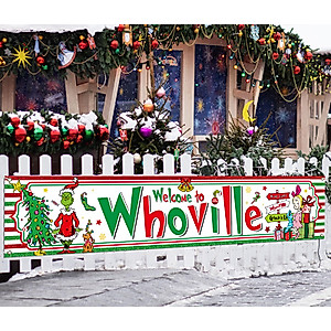 Vohado Welcome to Whoville Fence Banner Christmas Winter Holiday Party Decoration Xmas Decor Yard Outdoor Hanging Banner