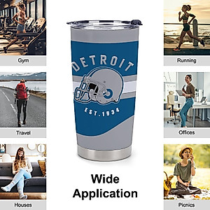 Custom Detroit Tumbler 20oz Stainless Steel with Lid & Straw Personalized Football Fans Gifts for Women Men Coffee Travel Insulated Mug Cup Add Name Number