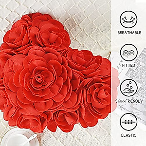 HIG Decorative Heart Throw Pillow with Insert, Aesthetic 3D Red Rose Flower Pillow for Settee Office Bedroom Living Room, Fun Romantic Couch Pillows with Handmade Vivid Petals, 18" x 15" (CORA)