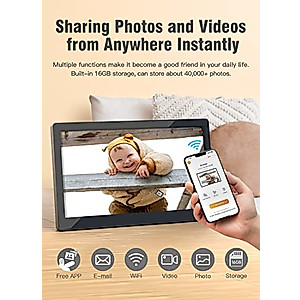 Brvatoe 15.6 Inch Easy WiFi Digital Picture Frame, 1920x1080 FHD Touch Screen, Effortless to USE, Share Photos and Videos Instantly via Email or App, Large Digital Photo Frame with 16GB Storage