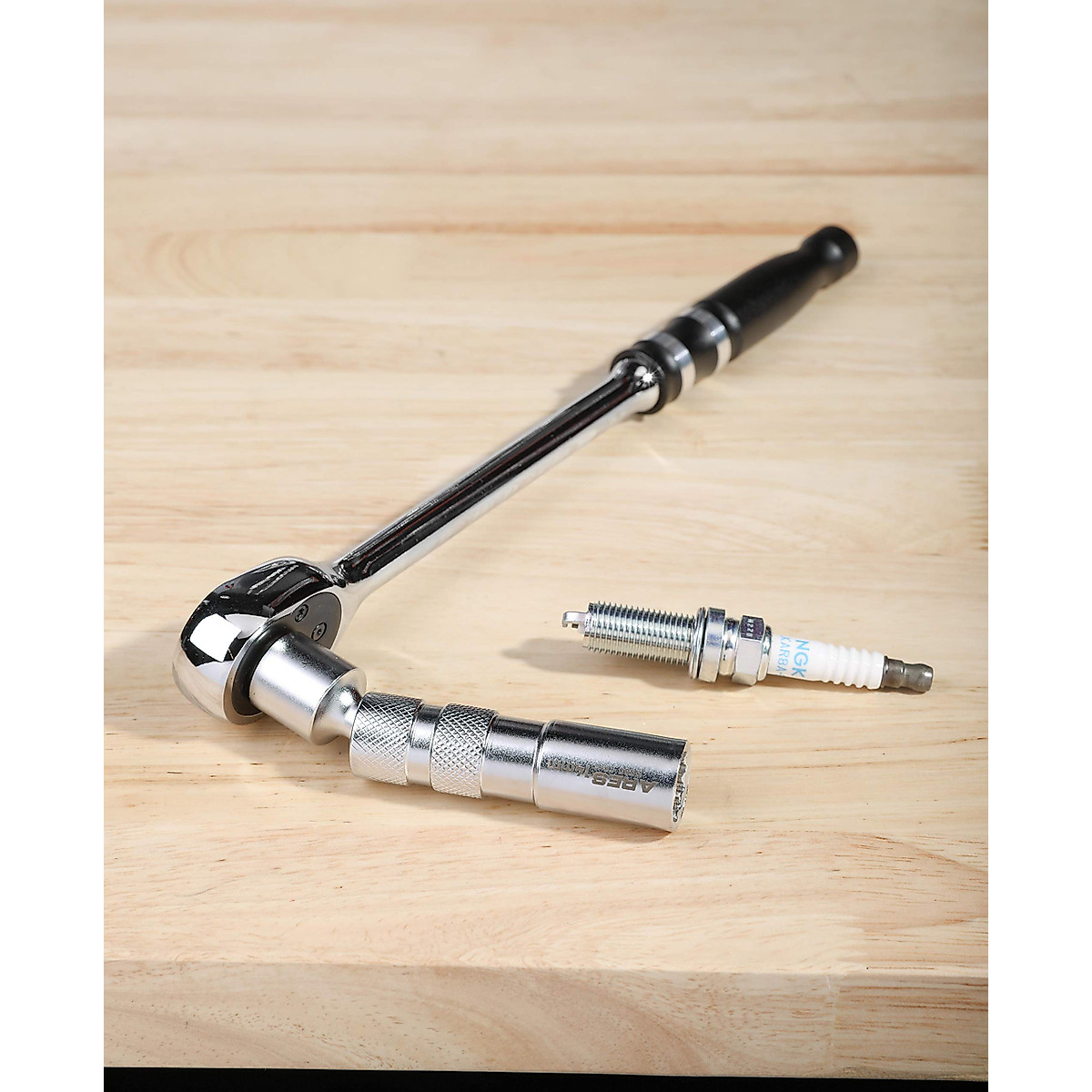 ARES 11000-14mm Thin Wall Magnetic Swivel Spark Plug Socket - 3/8-Inch Drive 12-Point Spark Plug Socket - Walls 2mm Thinner Than Standard Spark Plug Sockets