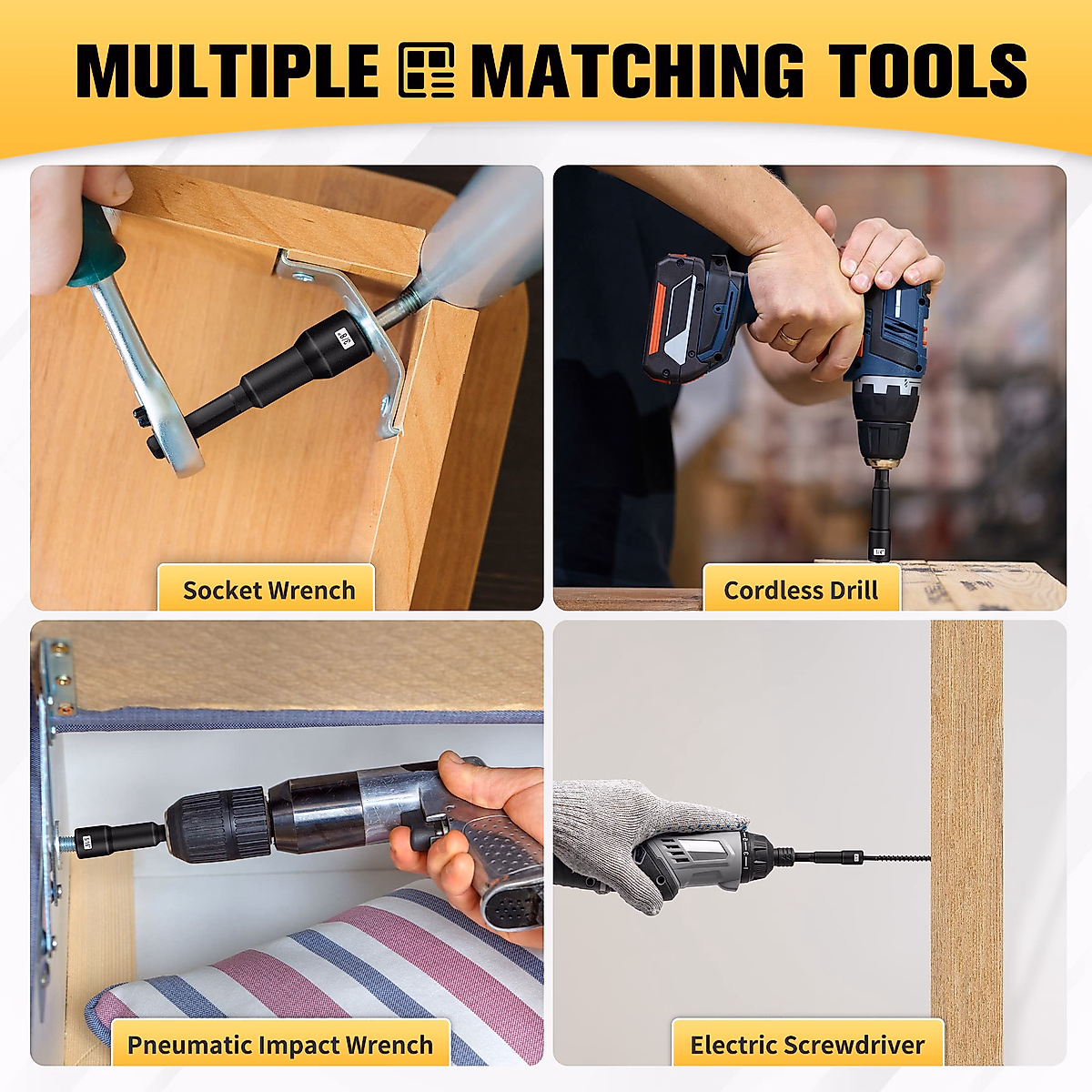 BOEN 1/4 inch Magnetic Nut Driver Set, 6 Piece Impact Drill Driver Bit Set, Length 1/4", 5/16", 3/8", Quick-Change Hex Shank SAE Nut Driver, Cr-V Steel, Black Manganese Phosphate Coating