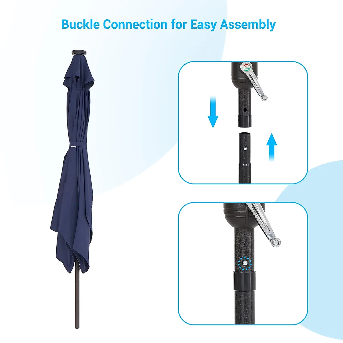 Bonosuki Rectangle Patio Umbrella with Solar Lights, 10x6.5ft Rectangular Umbrella Outdoor Patio with Tilt and Crank for Garden, Deck, Backyard, Pool and Beach