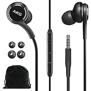 SAMSUNG AKG Wired Earbuds Original 3.5mm in-Ear Earbud Headphones with Remote & Microphone for Music, Phone Calls, Work - Noise Isolating Deep Bass, Includes Velvet Carrying Pouch - Black
