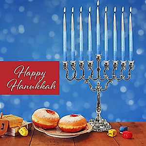 Dripless Chanukah Candles Standard Size - Decorated Ombre Blue & Silver Hanukkah Candles Fits Most Menorahs - Premium Quality Wax - 45 Count for All 8 Nights of Hanukkah - by Ner Mitzvah