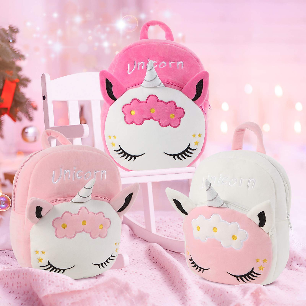 Mloovnemo Kids Unicorn Plush Toddler Travel Preschool Shoulder Backpack for 1-5 Year Old Kindergarten Girls Gift (Pink Unicorn)