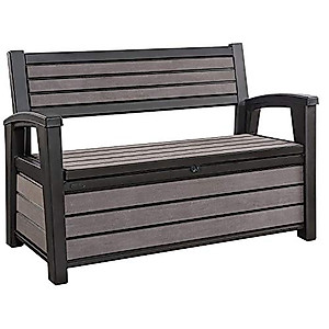 Keter Hudson 60 Gallon Plastic Resin Weather Resistant Outdoor Backyard Patio Storage Bench Deck Box, Brown