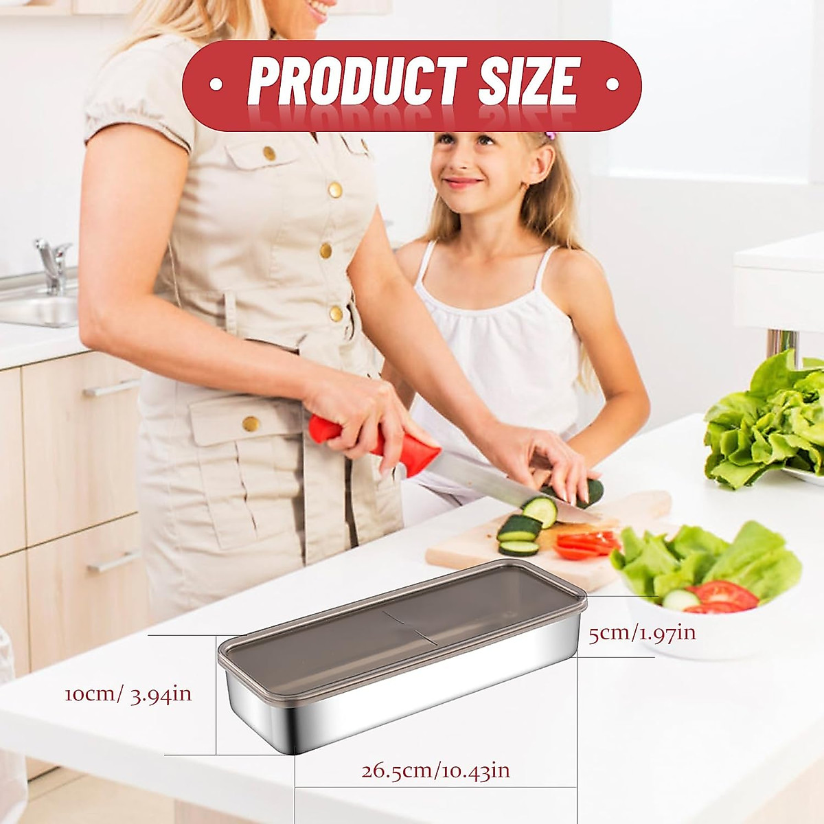 Rarapop Bacon Container with Lids for Refrigerator, Stainless Steel Deli Meat Storage Containers with Elevated Base, Airtight Fridge Storage Containers Cheese Keeper, Dishwasher Safe【1 Pack】