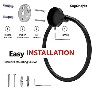 Sayoneyes Matte Black Towel Ring - Premium Quality SUS304 Stainless Steel Rust Proof Hand Towel Holder – Heavy Duty Round Towel Holder for Bathroom Wall Mounted