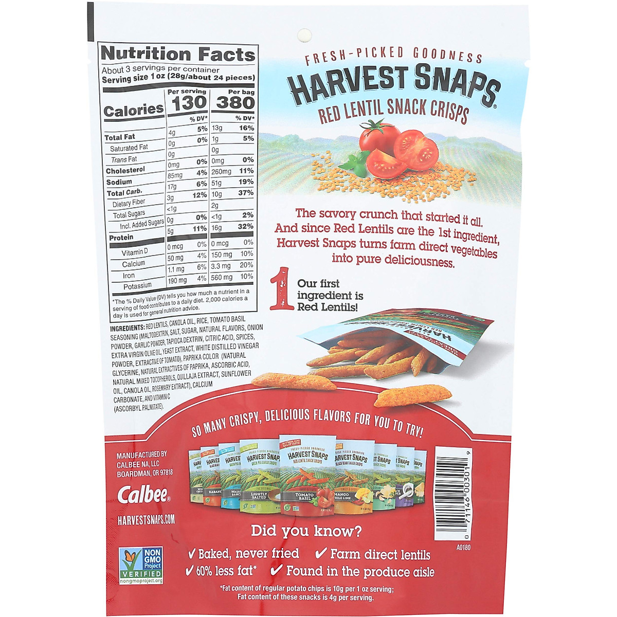 Calbee Lentil Snaps Harvest Snaps Tomato Basil - 3 oz