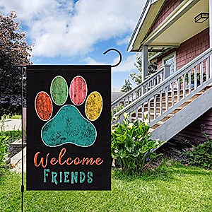 Welcome Dog Paws Garden Flag 12x18 Double Sided, Small Burlap Dog Garden Yard Flags Welcome Friends for House Outside Outdoor Holiday Decor (ONLY FLAG)